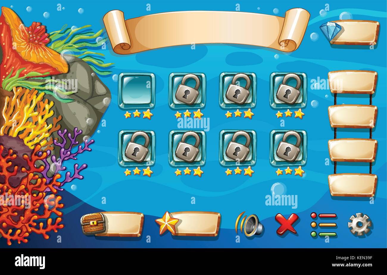 Set of game elements and icons with underwater theme Stock Vector Image ...