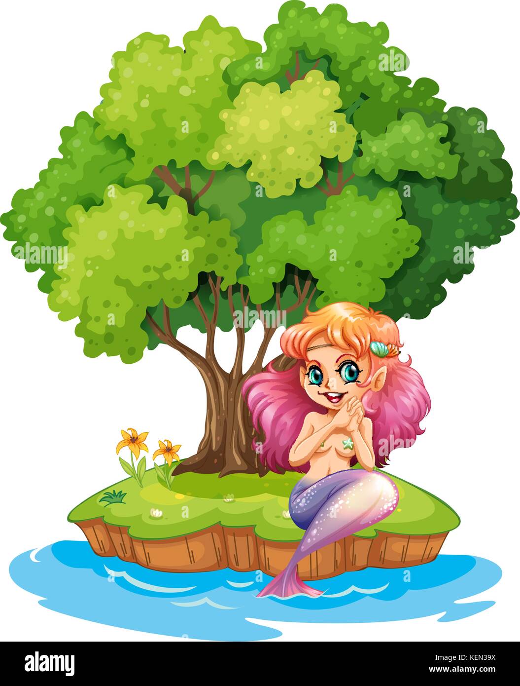 Illustration of a mermaid in the island on a white background Stock ...