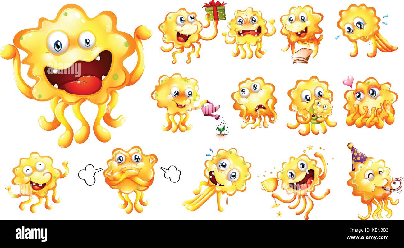 Illustration of a yellow monster with different actions Stock Vector ...