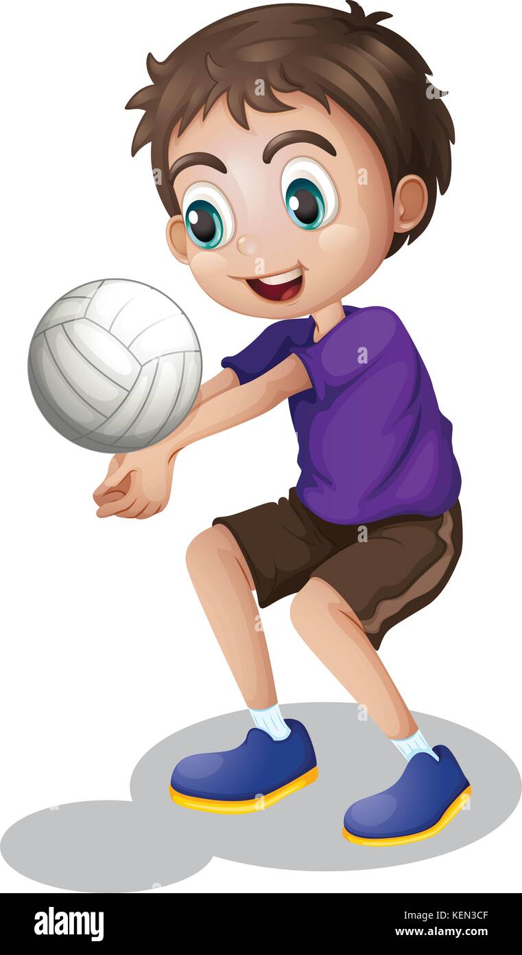 Illustration of a young boy playing volleyball on a white background ...