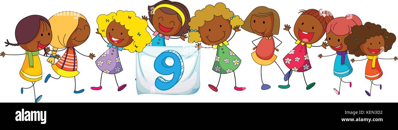 Illustration of number nine with many children Stock Vector Image & Art ...