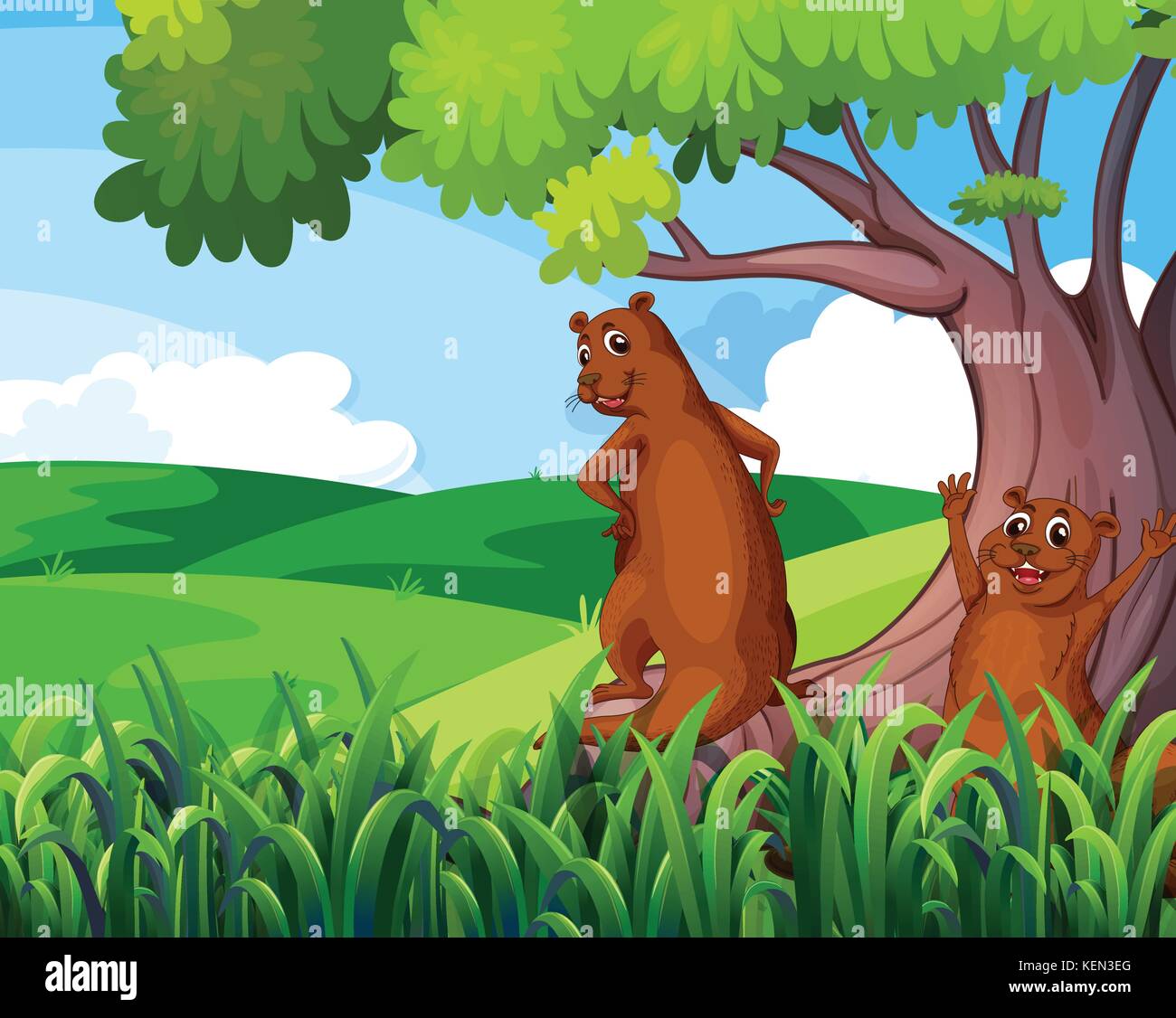 Illustration of the wild animals under the tree Stock Vector Image ...