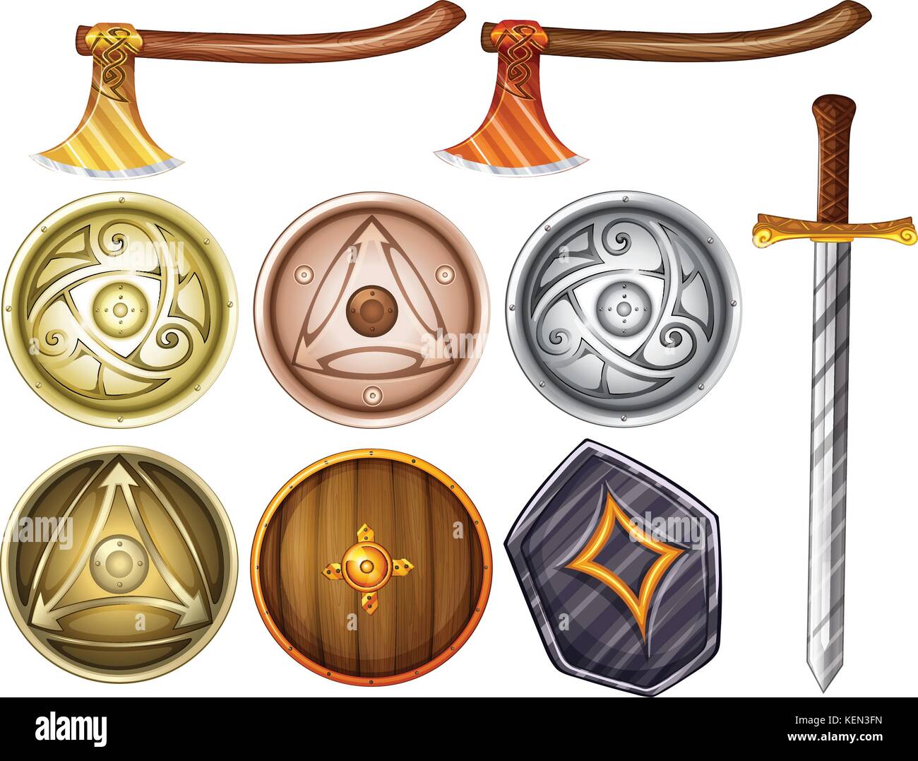 Illustration of shields and weapons Stock Vector Image & Art - Alamy