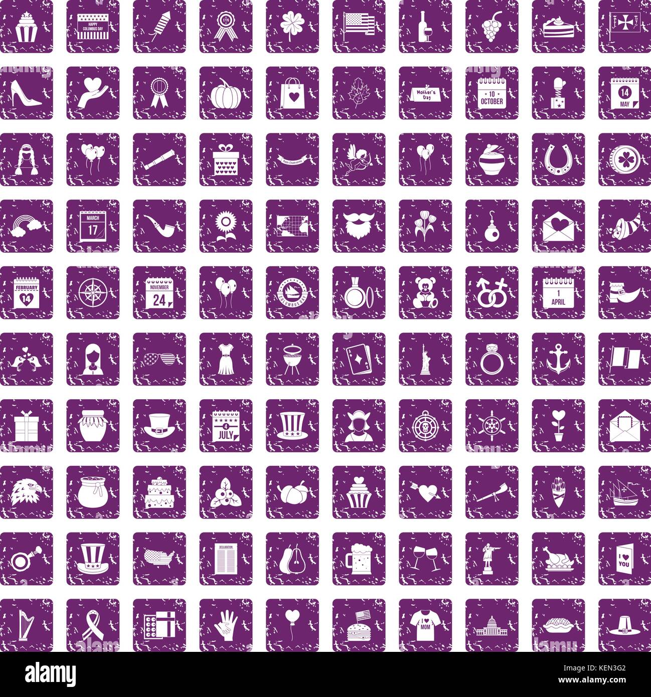100 calendar icons set grunge purple Stock Vector Image & Art - Alamy
