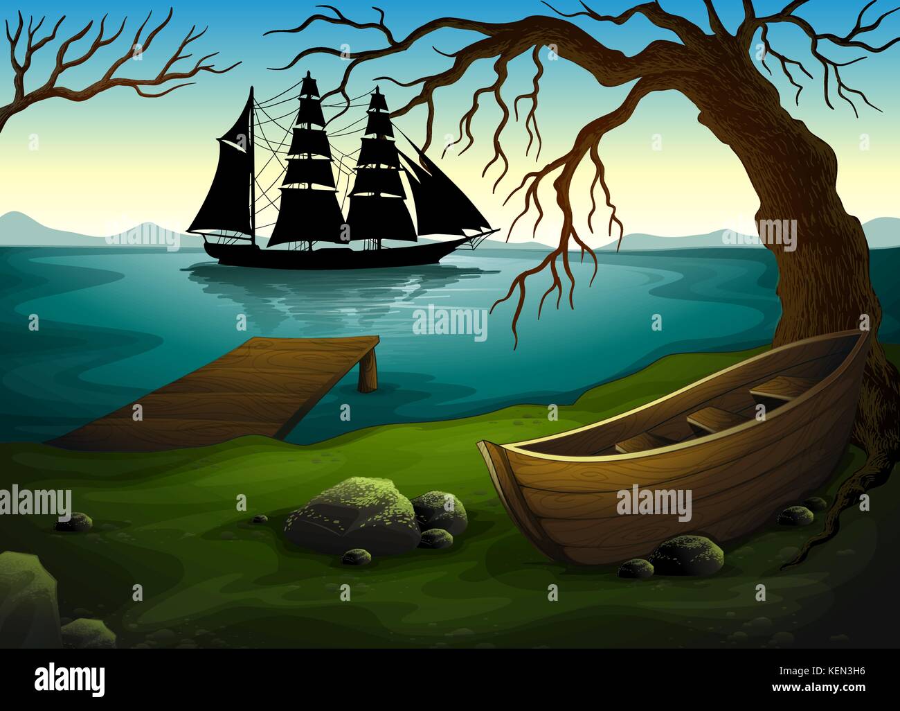 Cartoon image wooden sailing boat hi-res stock photography and images ...