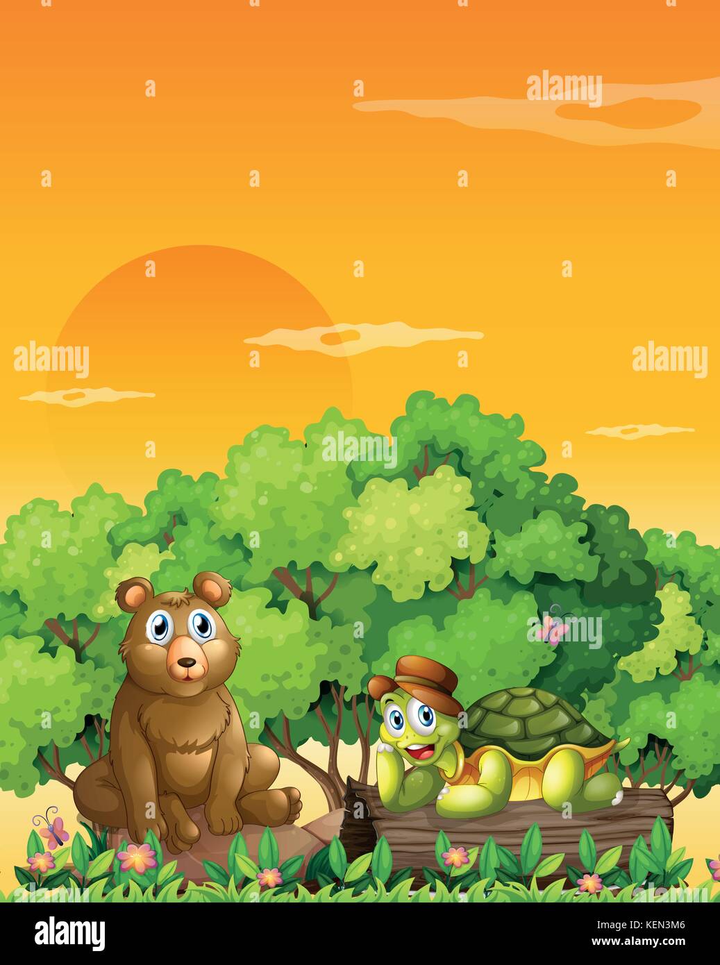 Illustration of a bear and a turtle at the forest Stock Vector Image ...