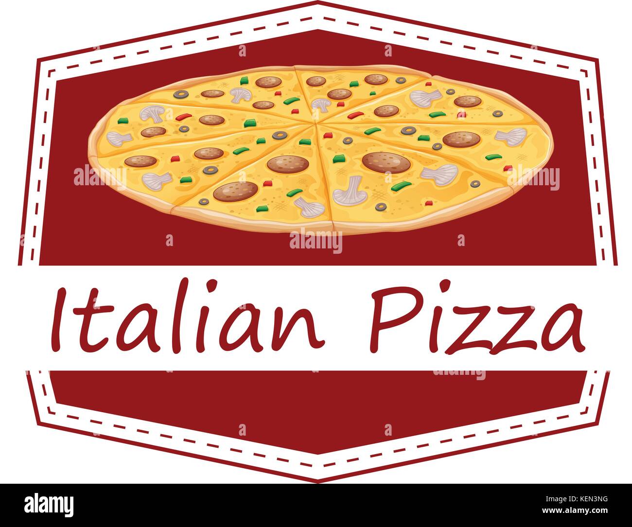 Illustration of an Italian pizza label on a white background Stock ...