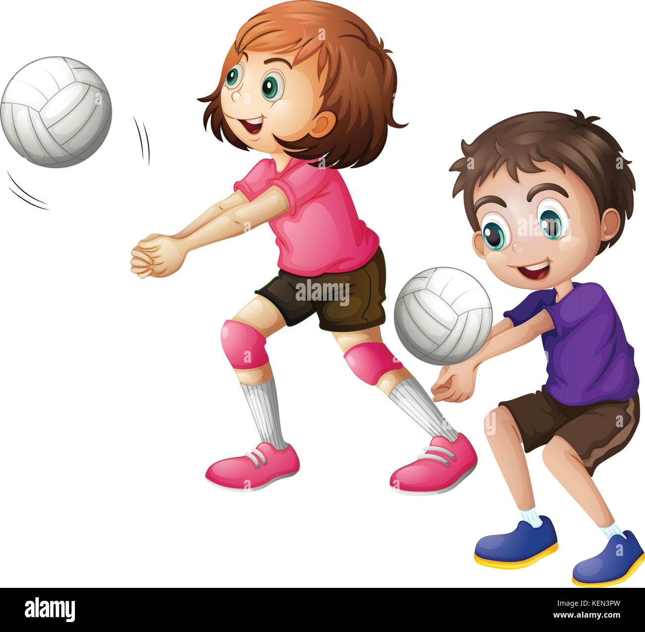 Illustration of the kids playing volleyball on a white background Stock ...