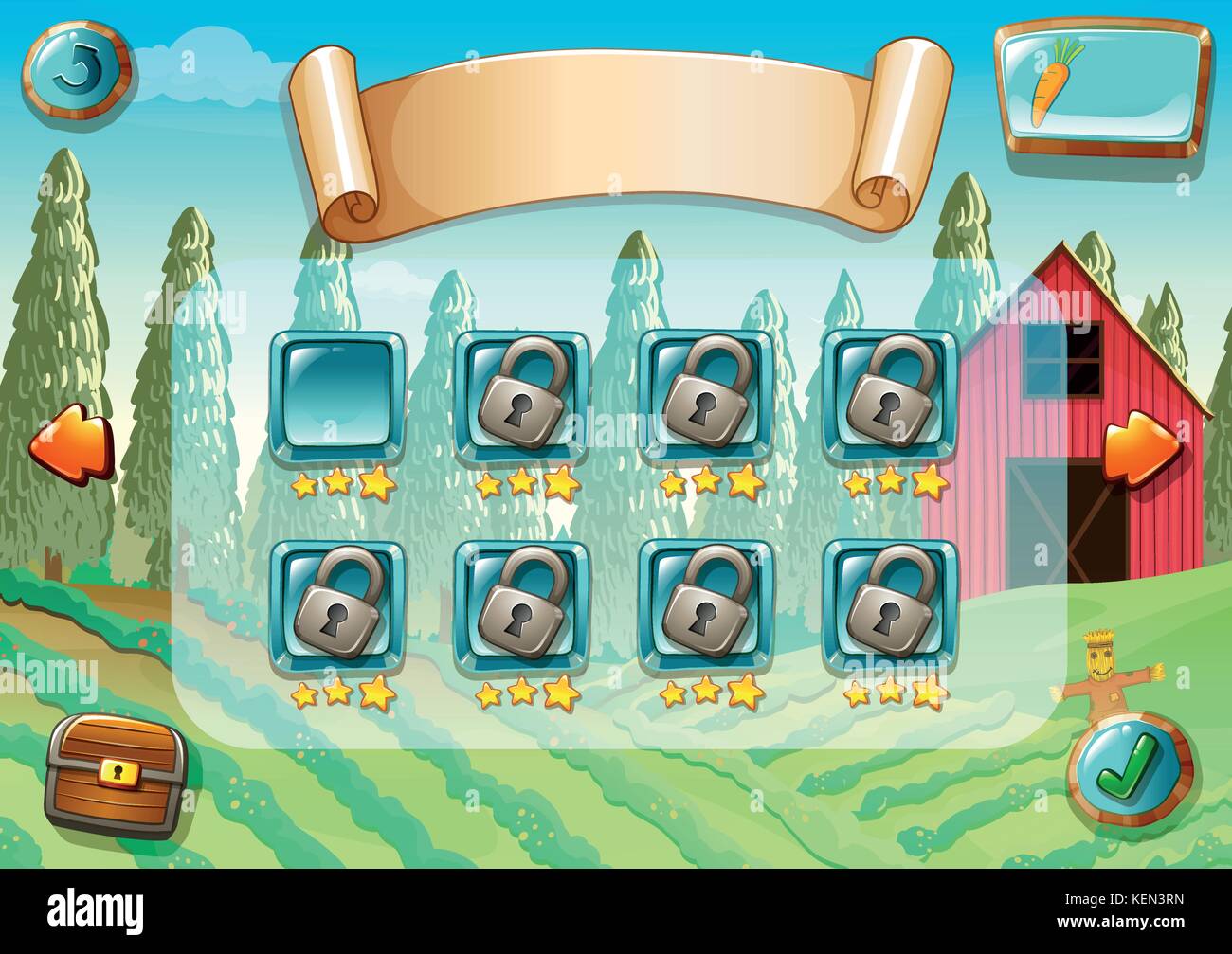 Set of game elements and icons with farming theme Stock Vector Image ...