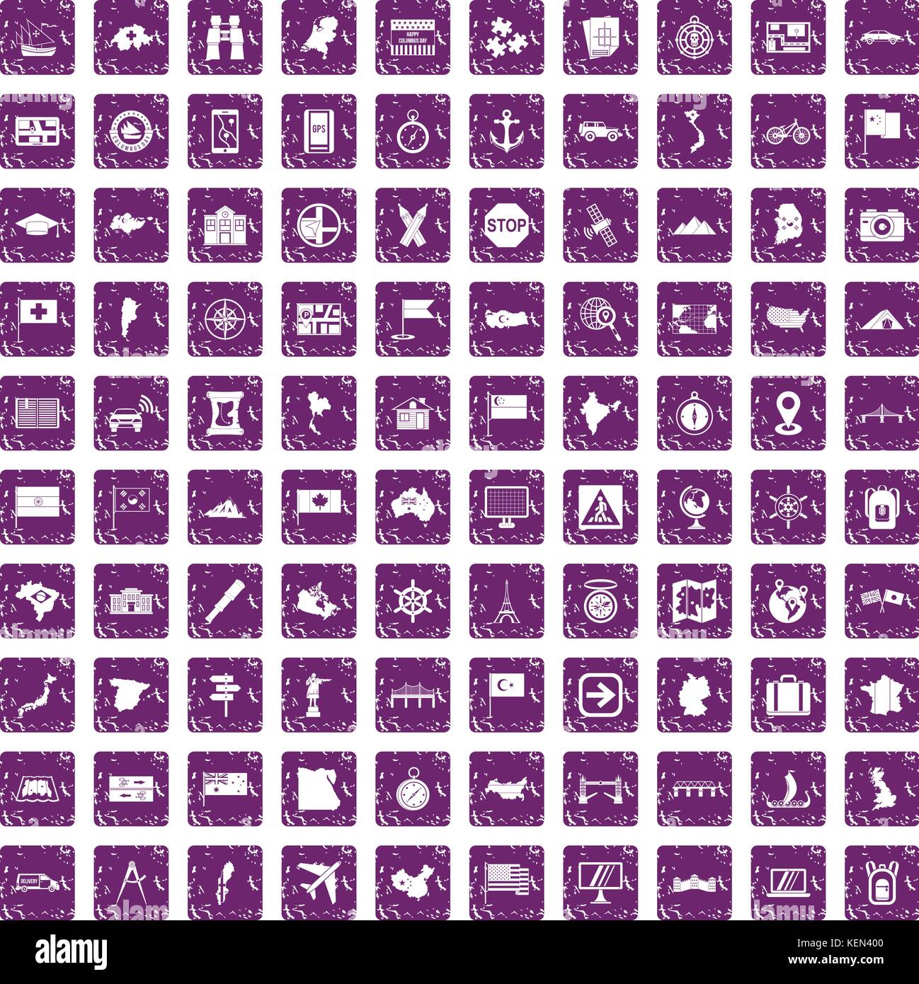 100 cartography icons set grunge purple Stock Vector Image & Art - Alamy