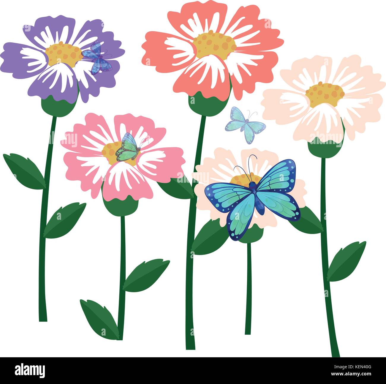 Illustration of the blooming flower with butterflies on a white ...