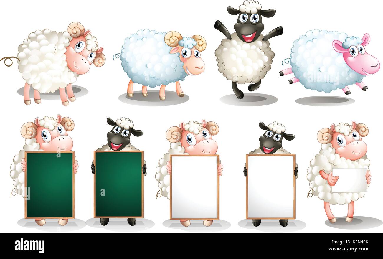 Illustration of many sheeps with different poses Stock Vector Image ...