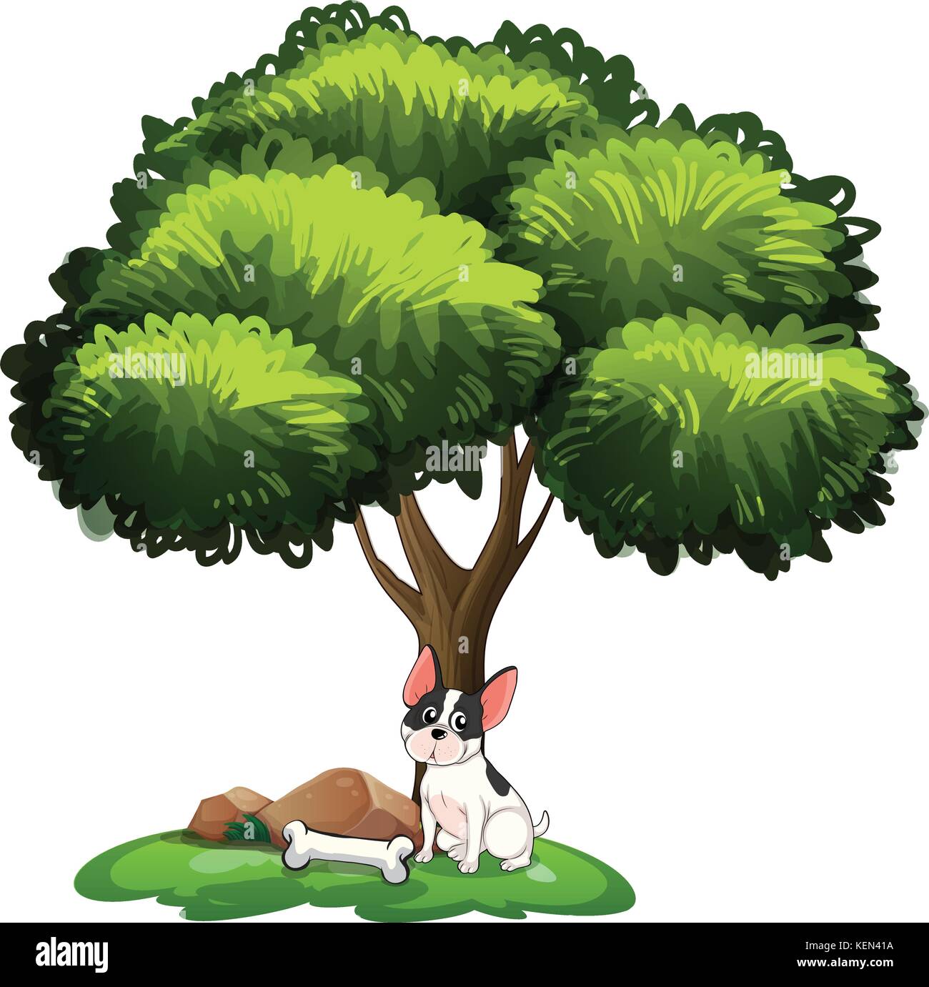 Illustration of a dog sitting under a tree Stock Vector Image & Art - Alamy