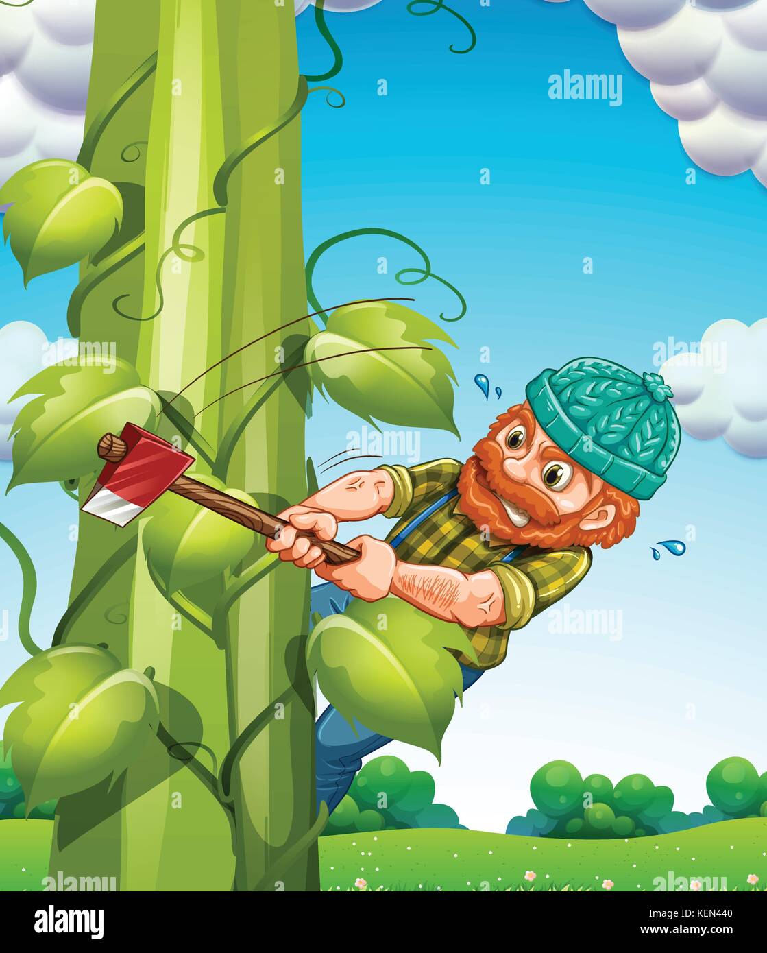 Man Cutting Tall Tree Stock Vector Images Alamy