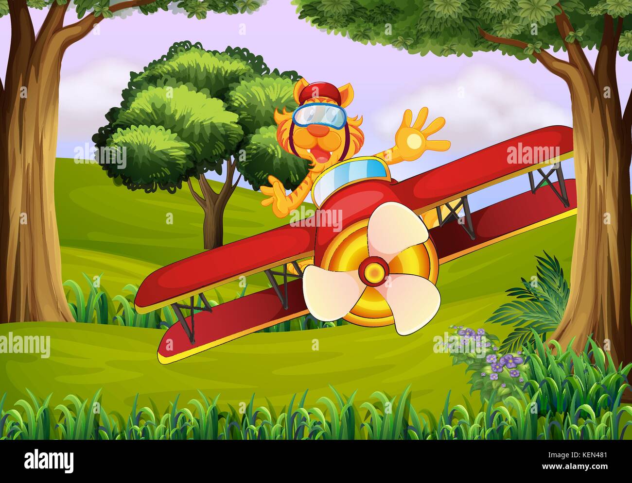Illustration of a plane at the forest with a tiger Stock Vector Image ...