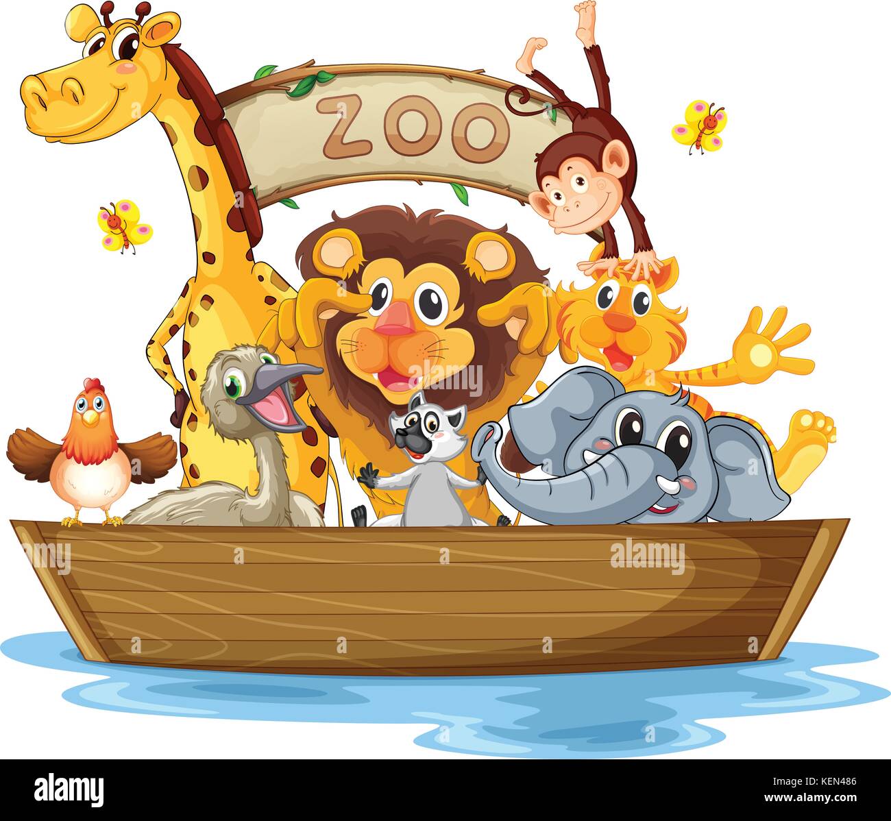 Illustration of a boat full of animals on a white background Stock ...