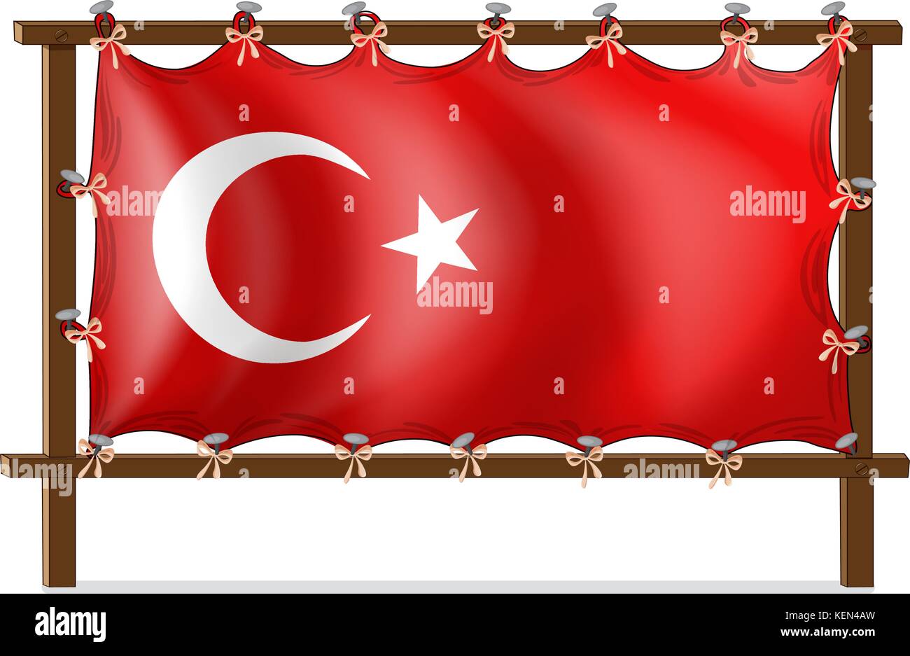 Illustration of a wooden frame with the flag of Turkey on a white ...