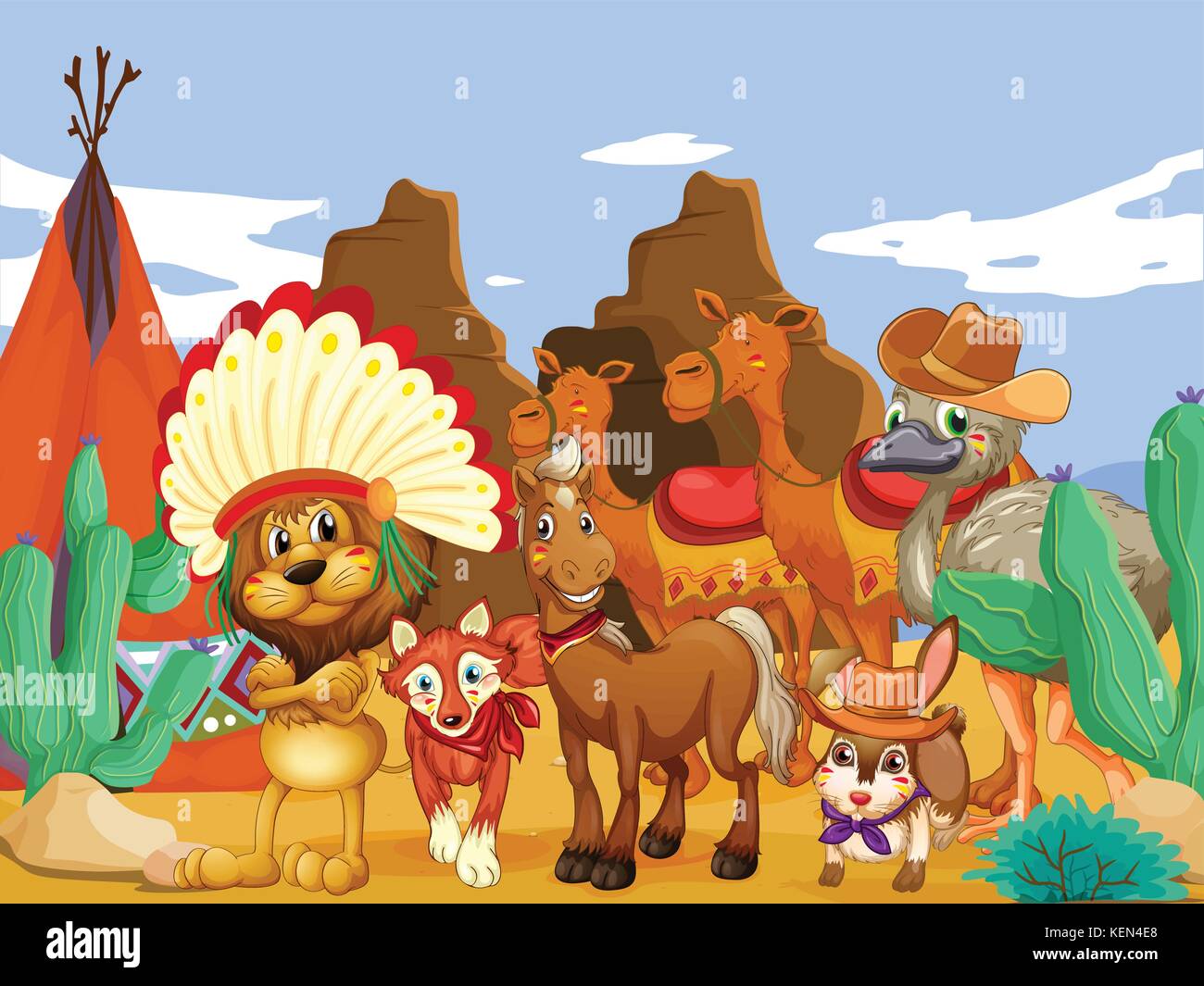 Illustration of many animals in the desert Stock Vector Image & Art - Alamy