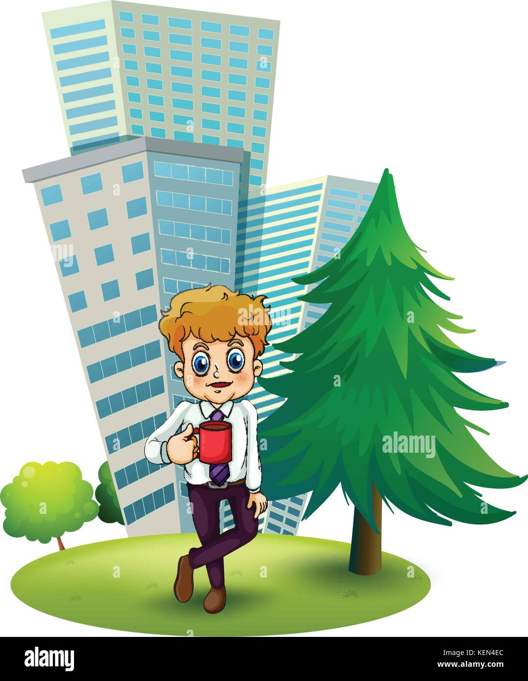 Illustration of a businessman taking a break outside the office on a ...