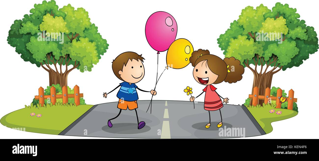 Illustration of the lovers in the middle of the street on a white ...