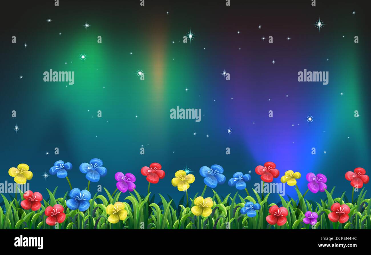 Illustration of a night view of flower bed Stock Vector Image & Art - Alamy