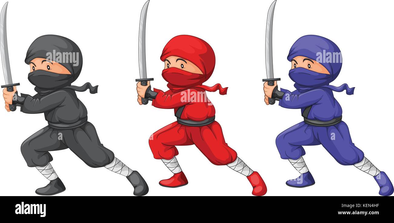 Illustration of the three ninjas on a white background Stock Vector ...