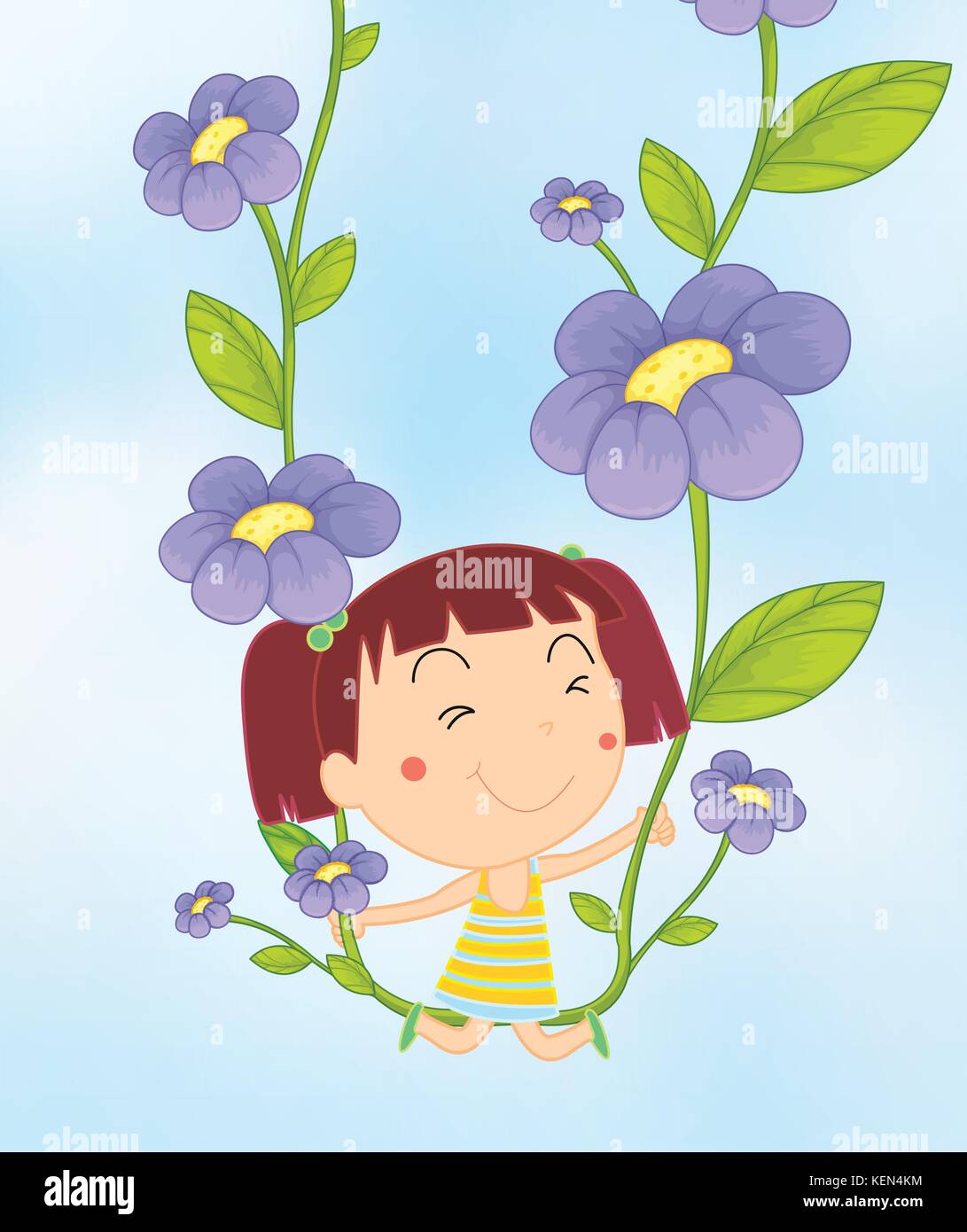 Illustration of a girl with a flower swing Stock Vector Image & Art - Alamy