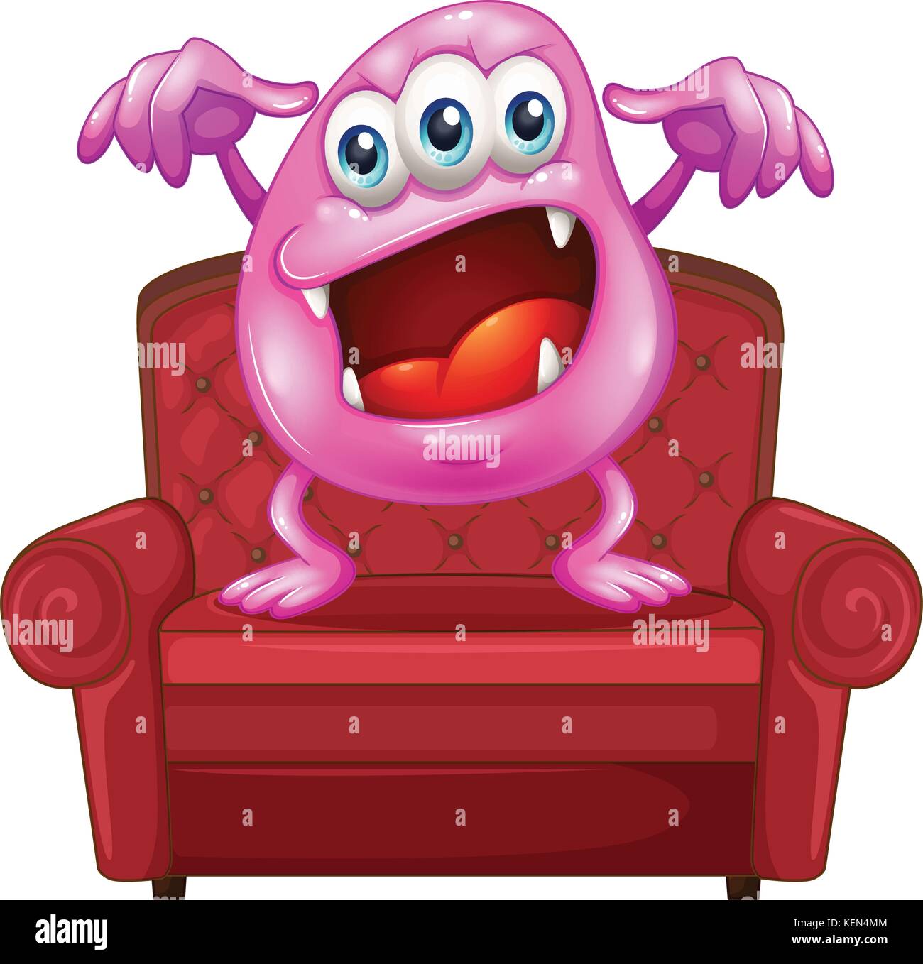 Illustration of a chair with a pink monster on a white background Stock ...