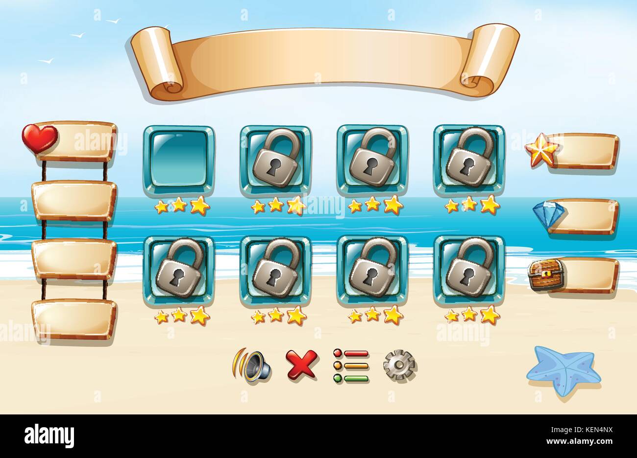 Set of icons and elements of a game with beach theme Stock Vector Image ...