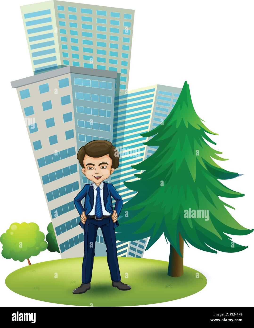 Illustration of a businessman outside the office on a white background ...