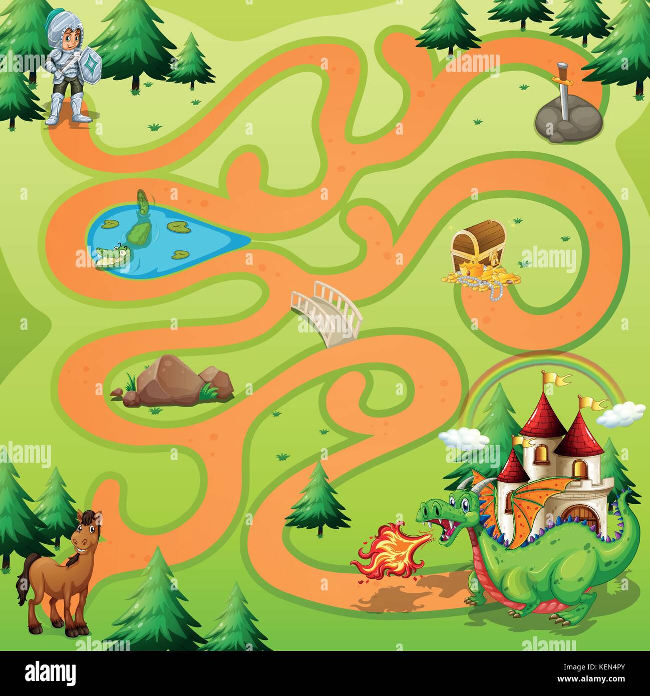 Maze game board with warrior an dragon theme Stock Vector Image & Art ...