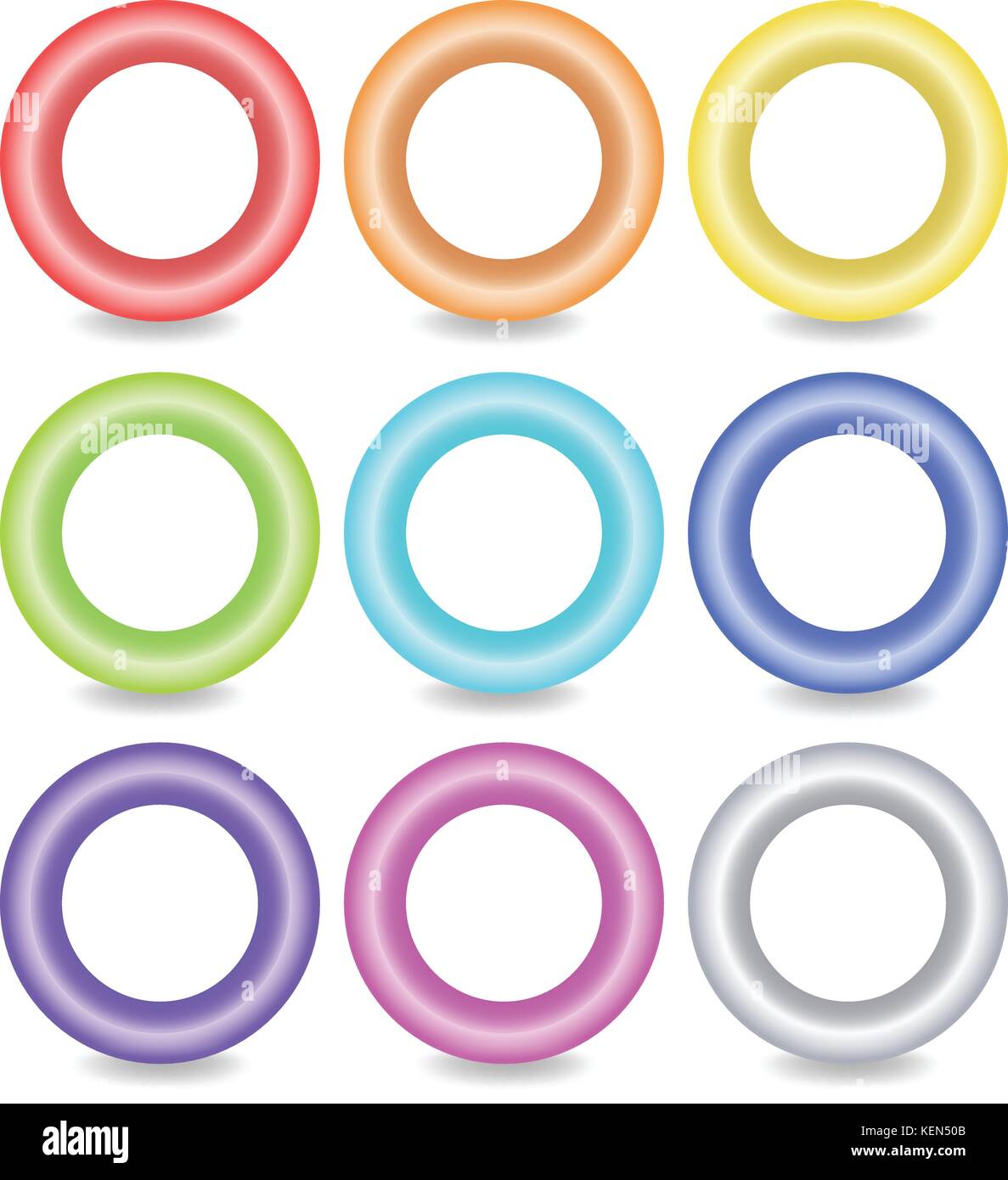 Illustration of the colourful ring buttons on a white background Stock ...