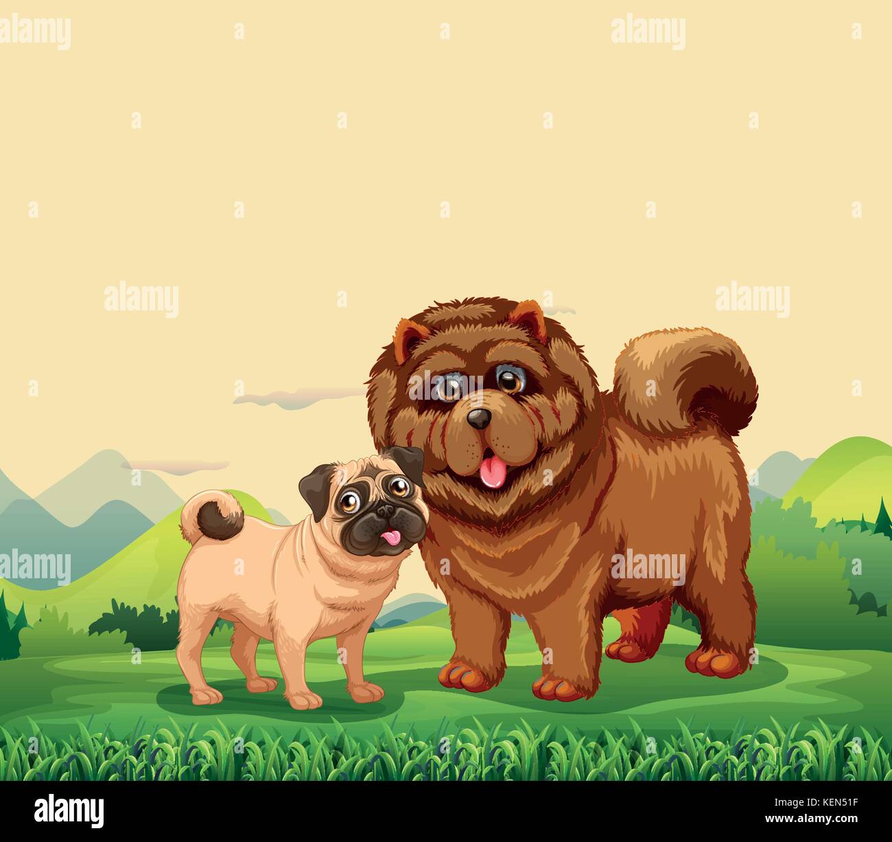 Illustration of two dogs standing in the park Stock Vector Image & Art ...