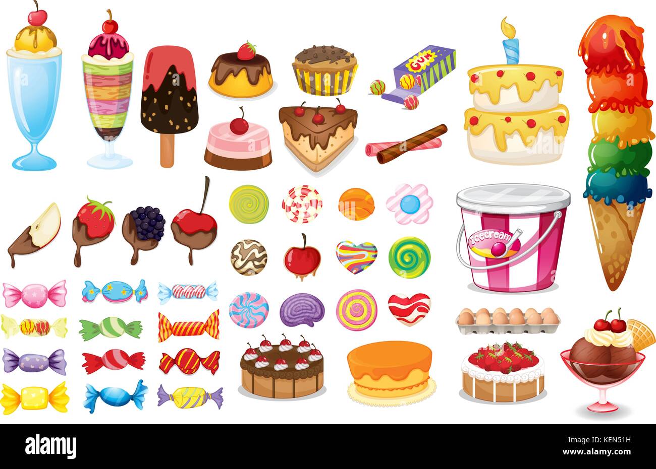 Assorted foods, sweets and desserts on white Stock Vector Image & Art ...