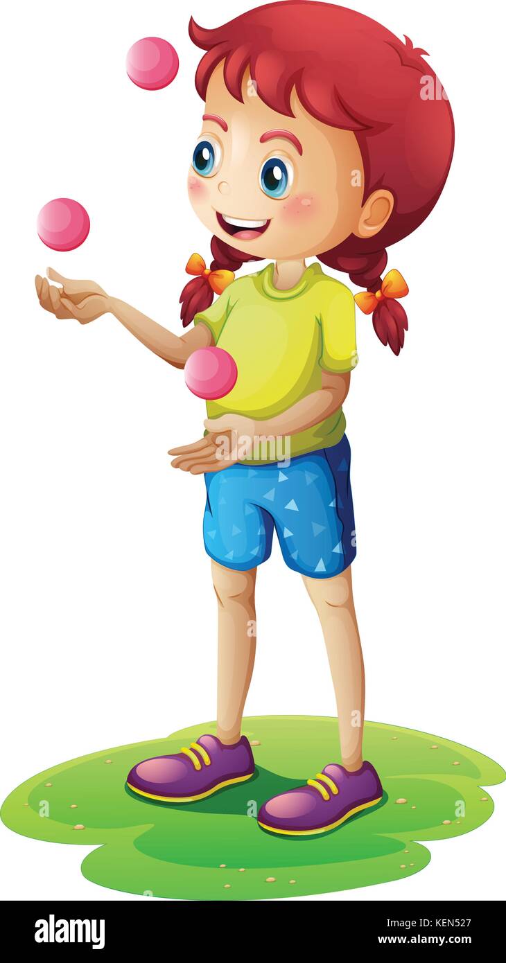 Illustration of a young girl juggling on a white background Stock ...