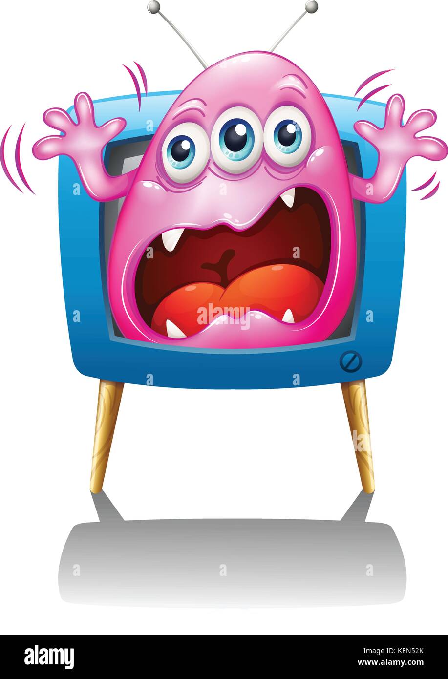 Illustration of a TV with a pink monster screaming on a white ...