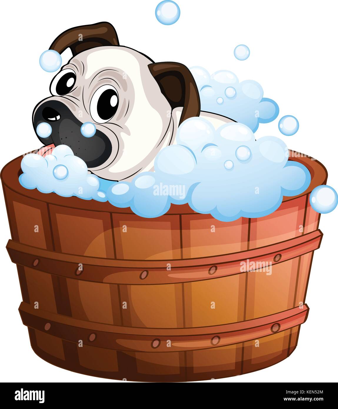 Illustration of a cute bulldog inside the bathtub on a white background ...