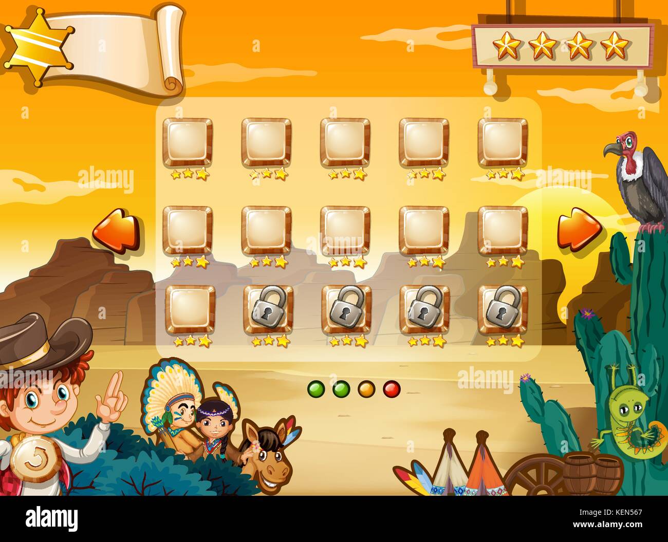 Illustration of a scene from a computer game with western background ...