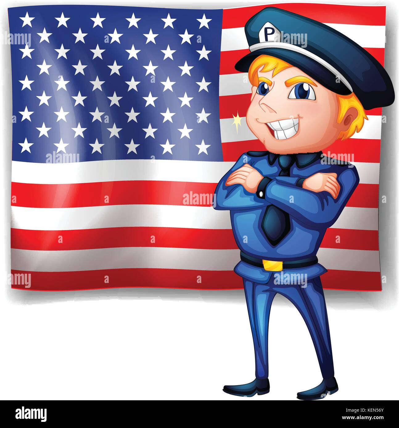 Illustration of a police near the USA flag on a white background Stock ...