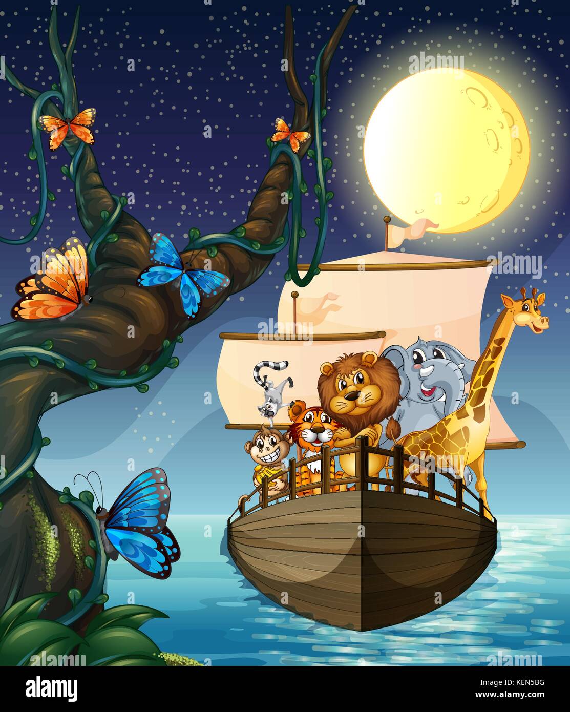 illustration of many animals on a boat Stock Vector Image & Art - Alamy