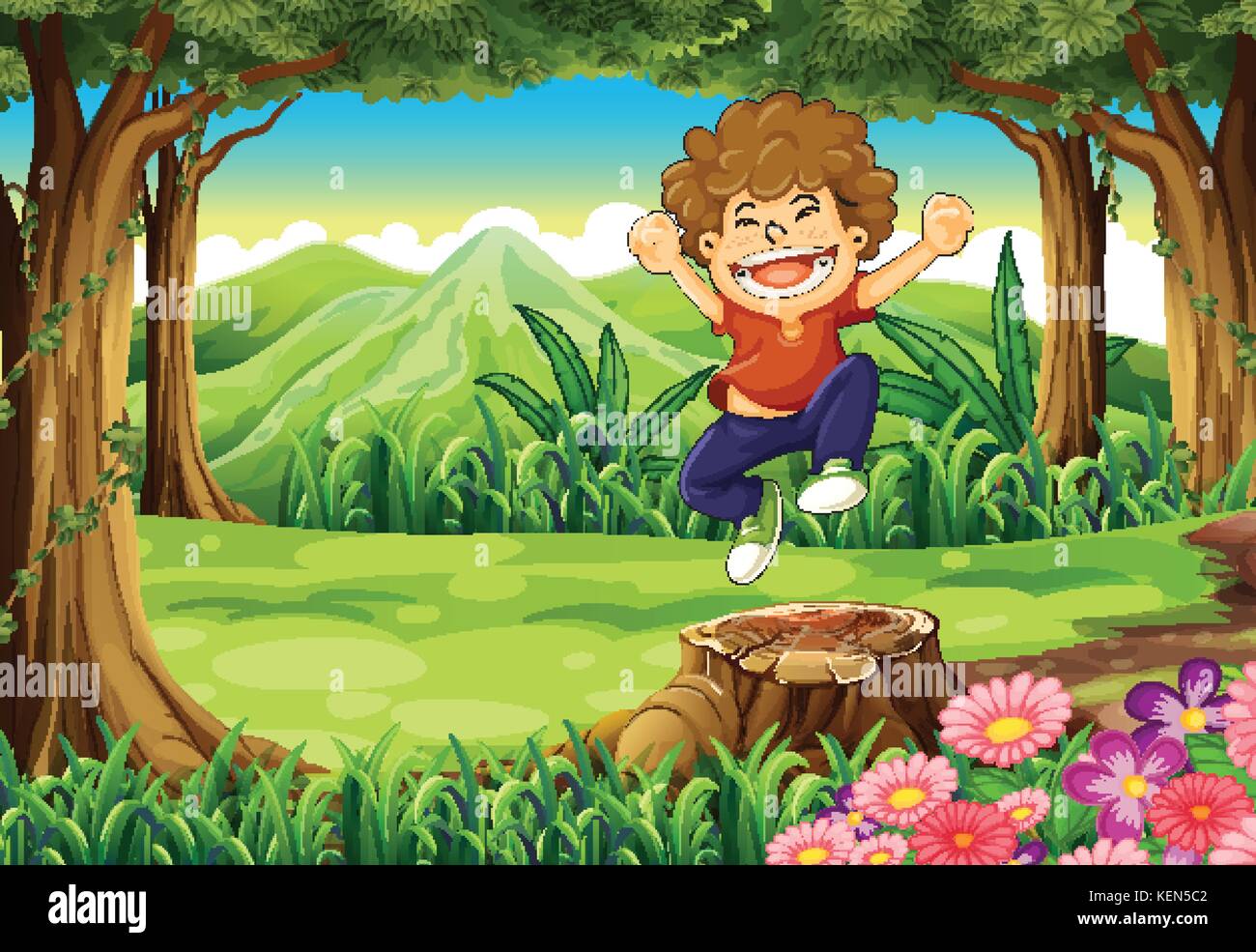 Illustration of a joyful boy at the jungle Stock Vector Image & Art - Alamy