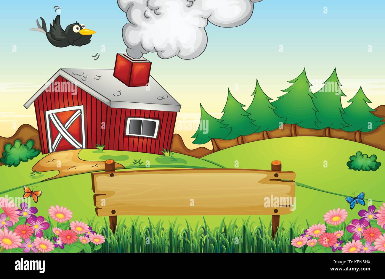 Illustration of a farm with an empty signboard Stock Vector Image & Art ...