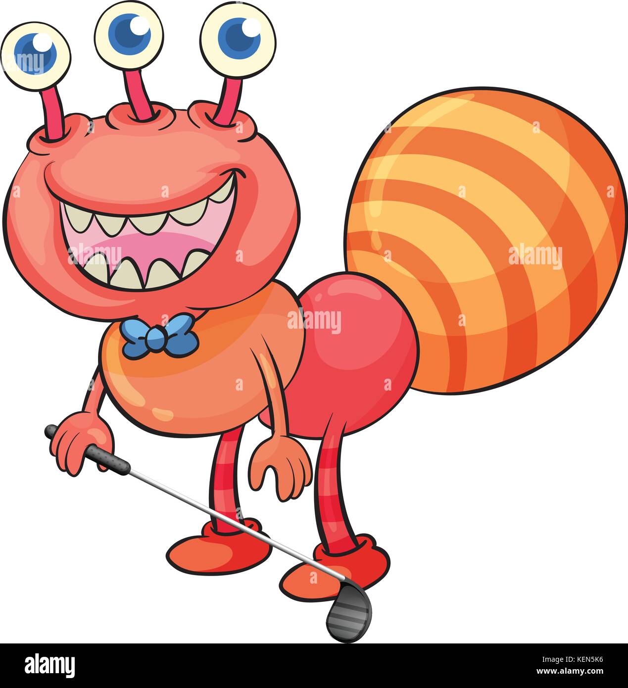 Illustration of a smiling monster golfing on a white background Stock ...