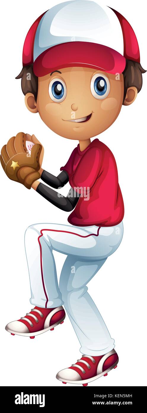 Illustration of a young baseball catcher on a white background Stock ...