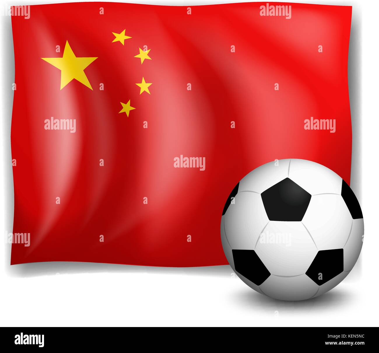 Illustration of a soccer ball in front of the Chinese flag on a white ...