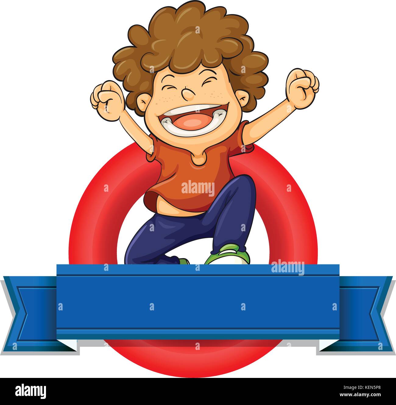 An empty label with a happy boy at the back on a white background Stock ...