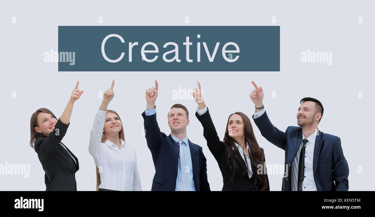 business people show something. isolated on white background Stock ...