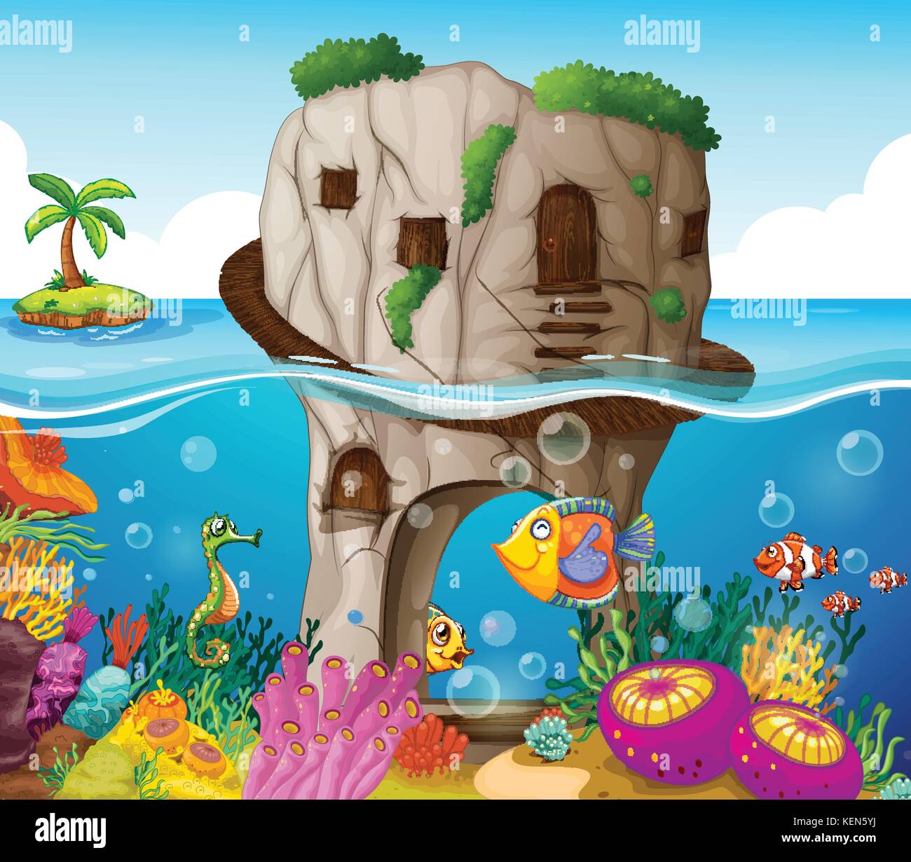 illustration of a cave and ocean view Stock Vector Image & Art - Alamy