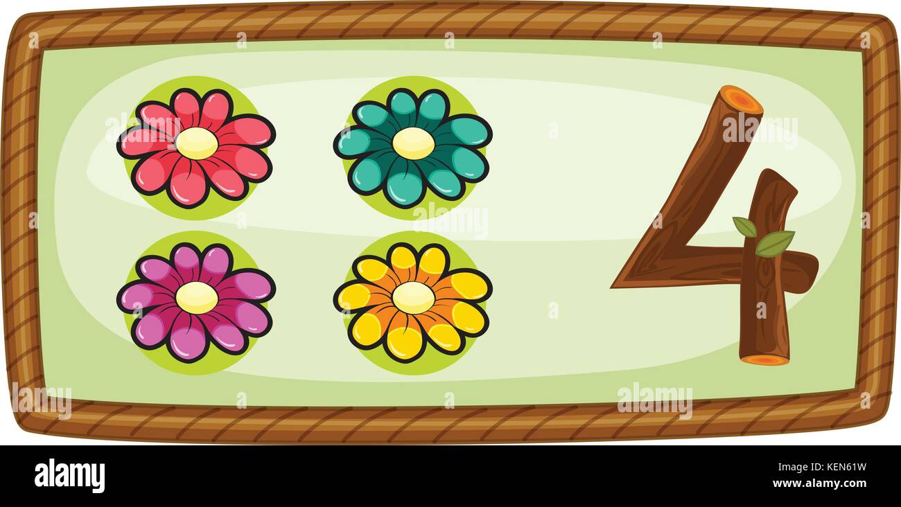 Illustration of a frame with four flowers on a white background Stock ...