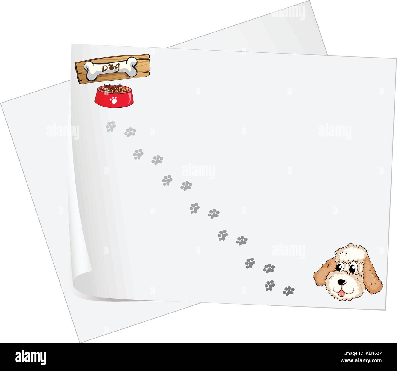 Illustration of the stationery papers with a pet and footprints on a ...